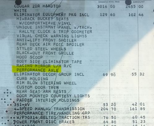 "Performance Axle" item on invoice? - Classic Cougar Community ...